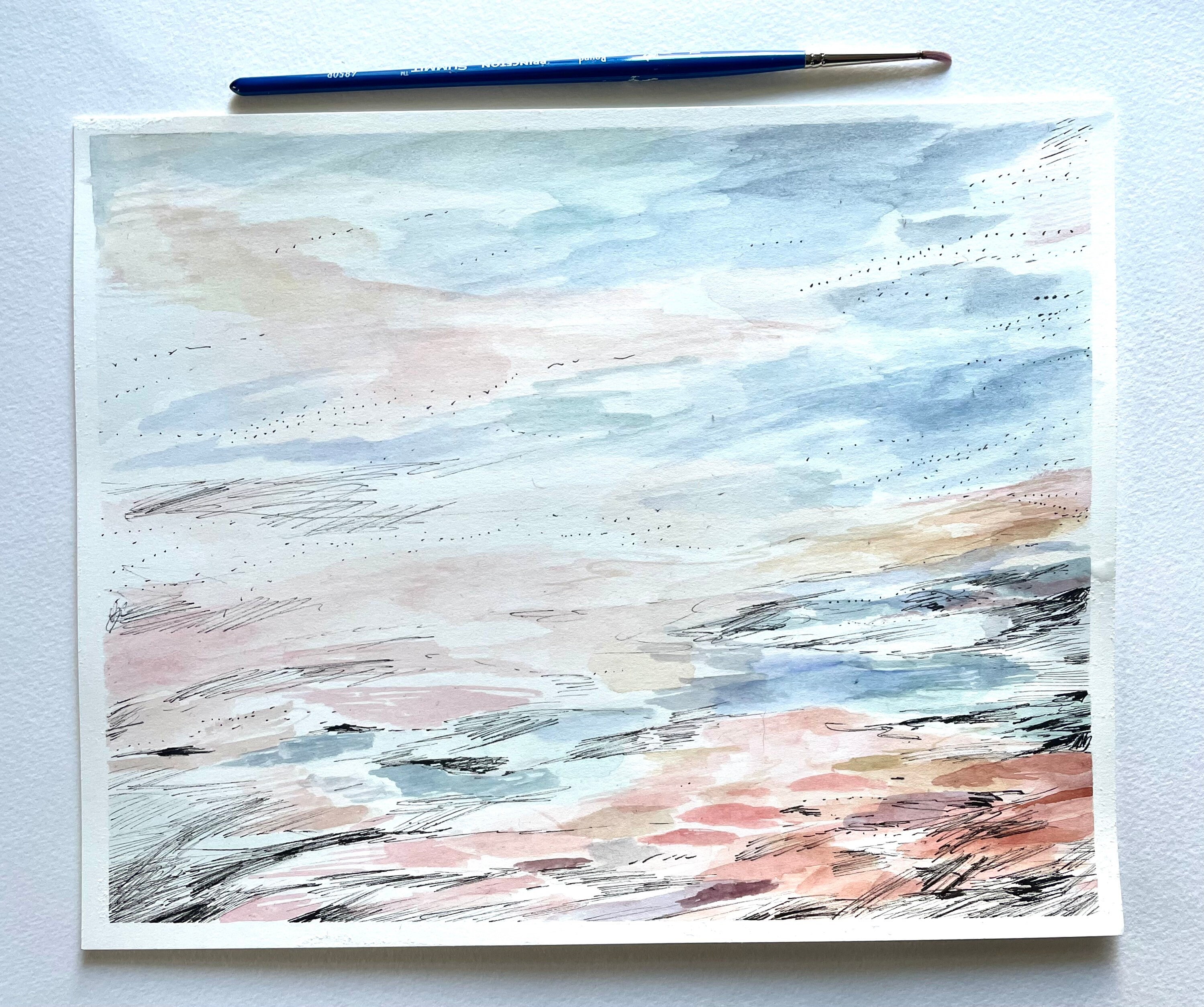 Ink and Watercolor Original Art Modern Art Original Watercolor - Etsy