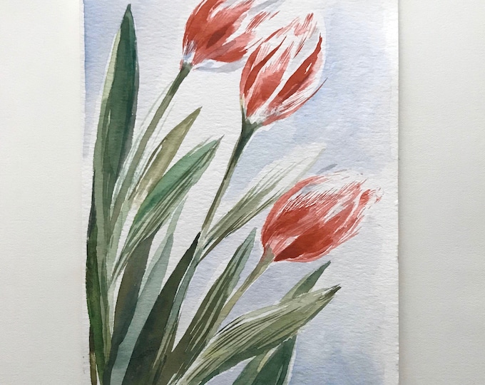 Tiny Tulips Original Block Print - Neutral Botanical Wall Art - Small ...