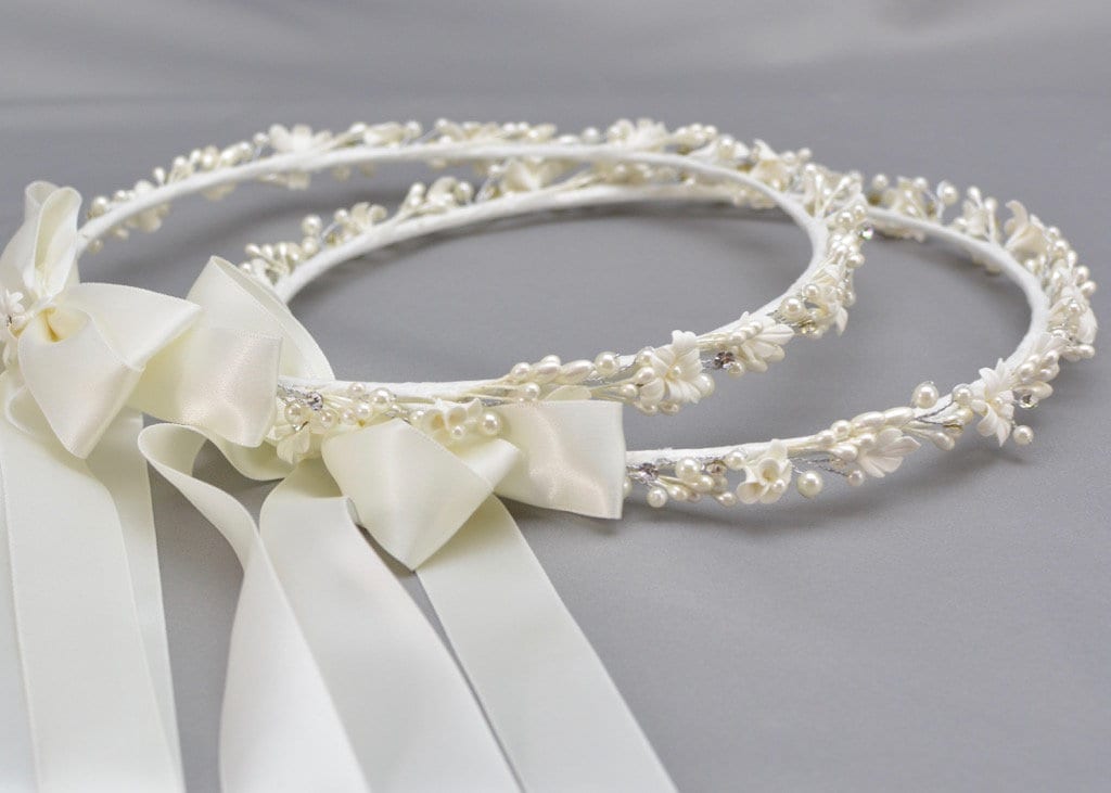 Greek Stefana - Orthodox Wedding Crowns - Porcelain Flowers With ...