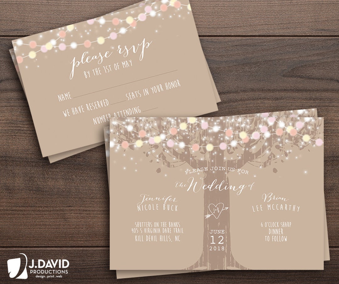 Rustic, Country, Outdoor Wedding, Invitation, RSVP, Printed Cards With ...