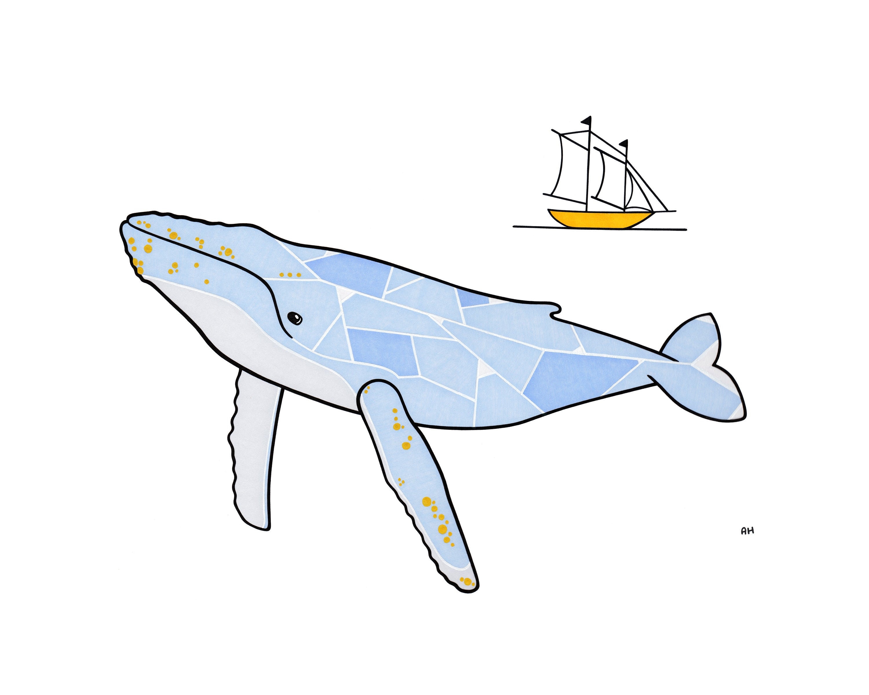 Gilded Whale Print Humpback Whale Home Decor Cute Ocean Art Nursery ...