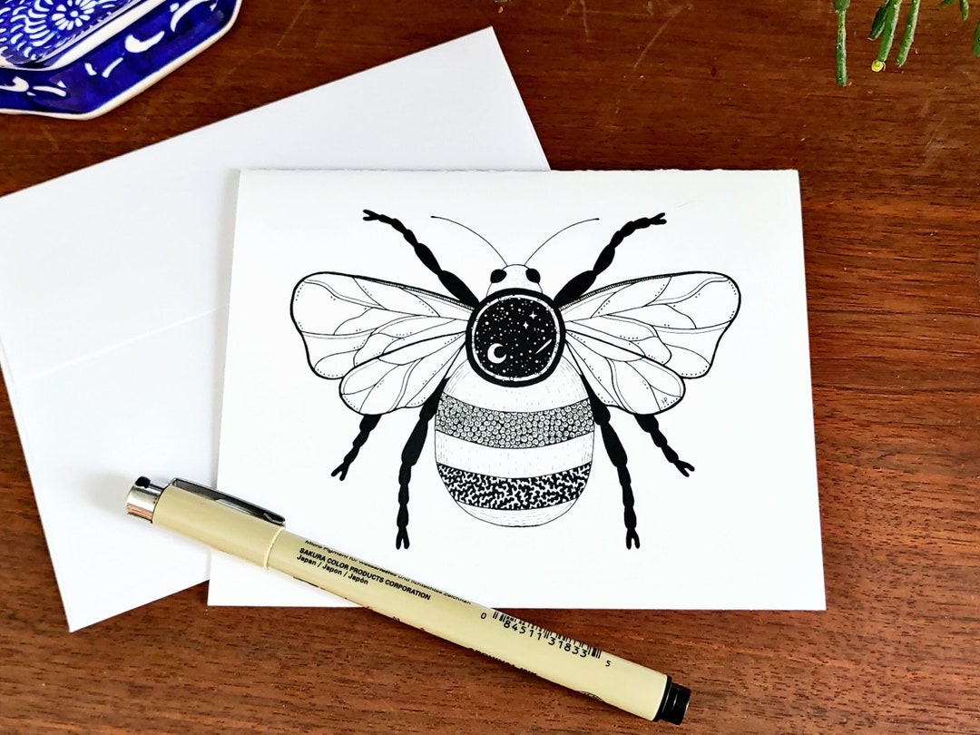 Pen and Ink / Black and White / Zentangle / Bumblebee Blank Card - Etsy