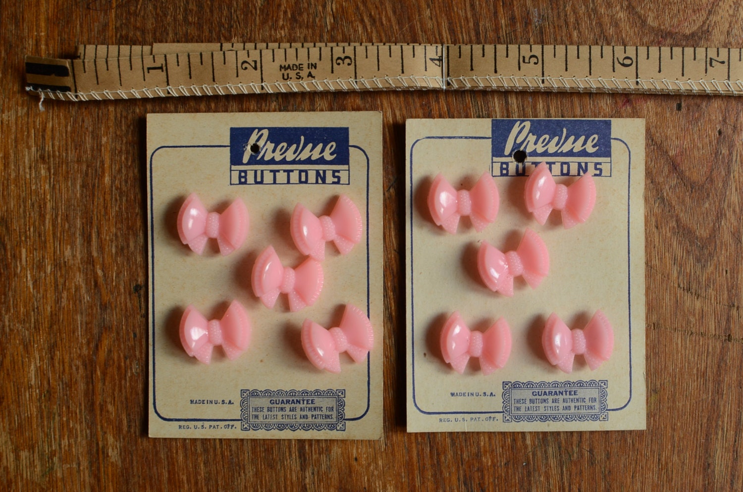 Pink Bow Button Vintage Buttons on Original Card 1940s prevue Buttons ...