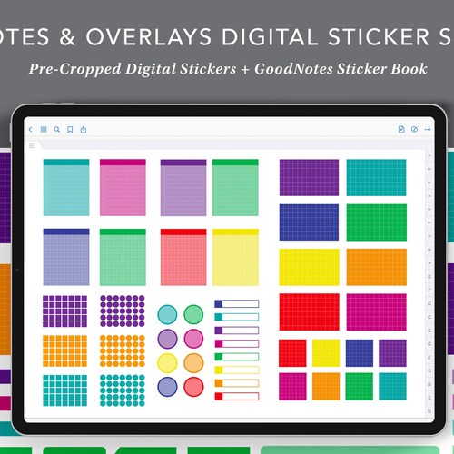 Notes & Overlay Shapes Digital Planning Sticker Set in Neon - Etsy