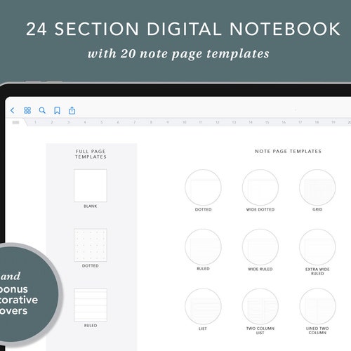 12 Tab Landscape Digital Notebook Hyperlinked PDF Lined | Etsy
