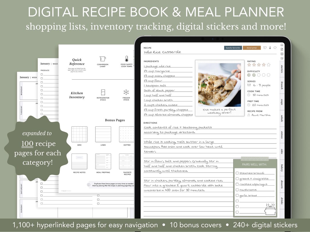 Digital Recipe Book and Meal Planner | Recipe Journal for Goodnotes ...