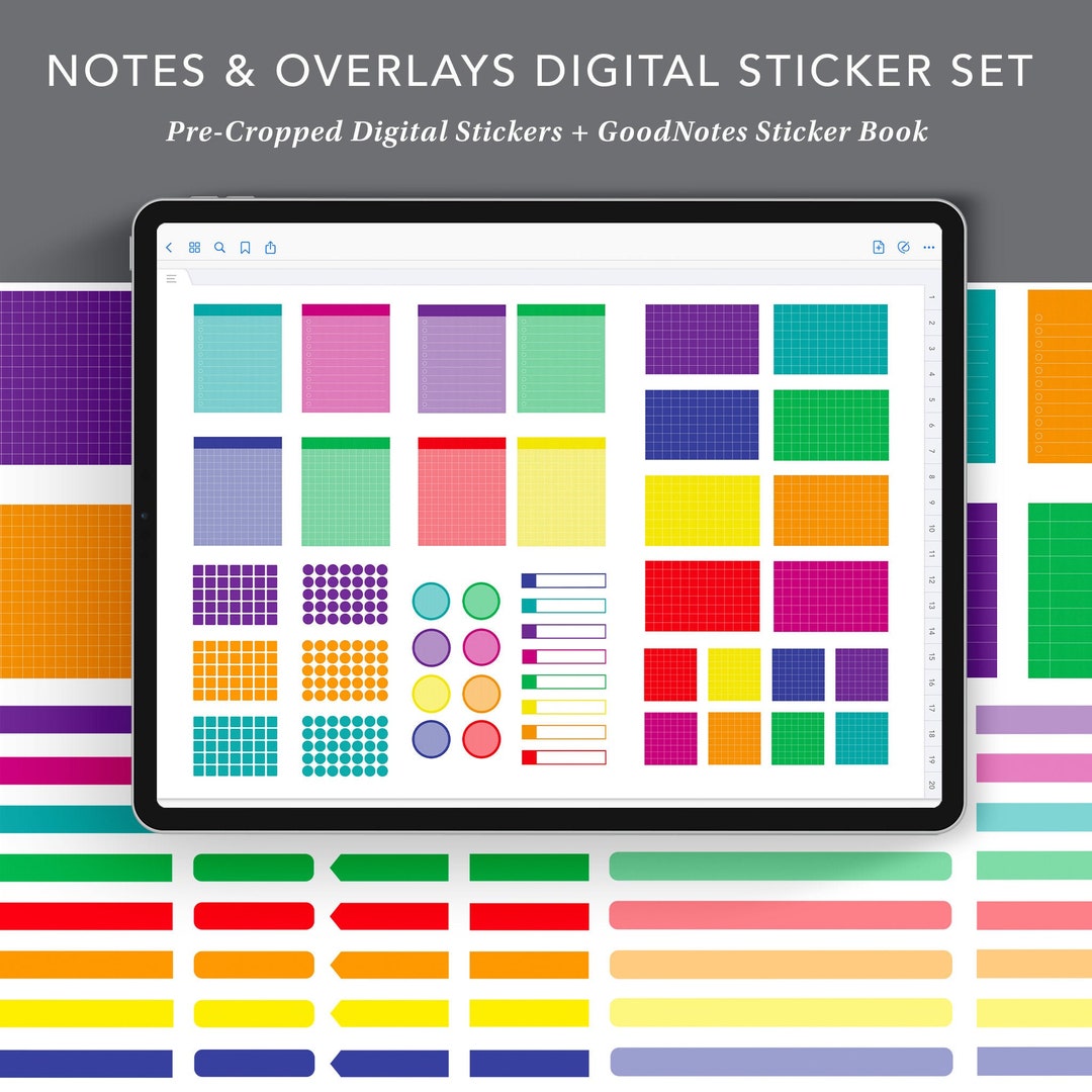 Notes & Overlay Shapes Digital Planning Sticker Set in Neon Colors ...
