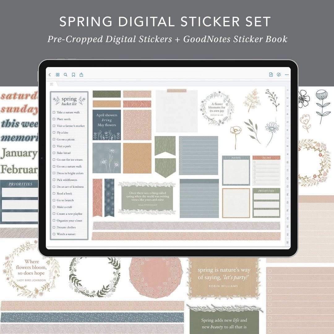 Spring Digital Planning Sticker Set | Goodnotes Stickers, Goodnotes ...
