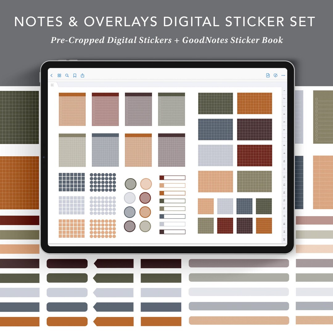 Notes & Overlay Shapes Digital Planning Sticker Set in Earth Tone ...
