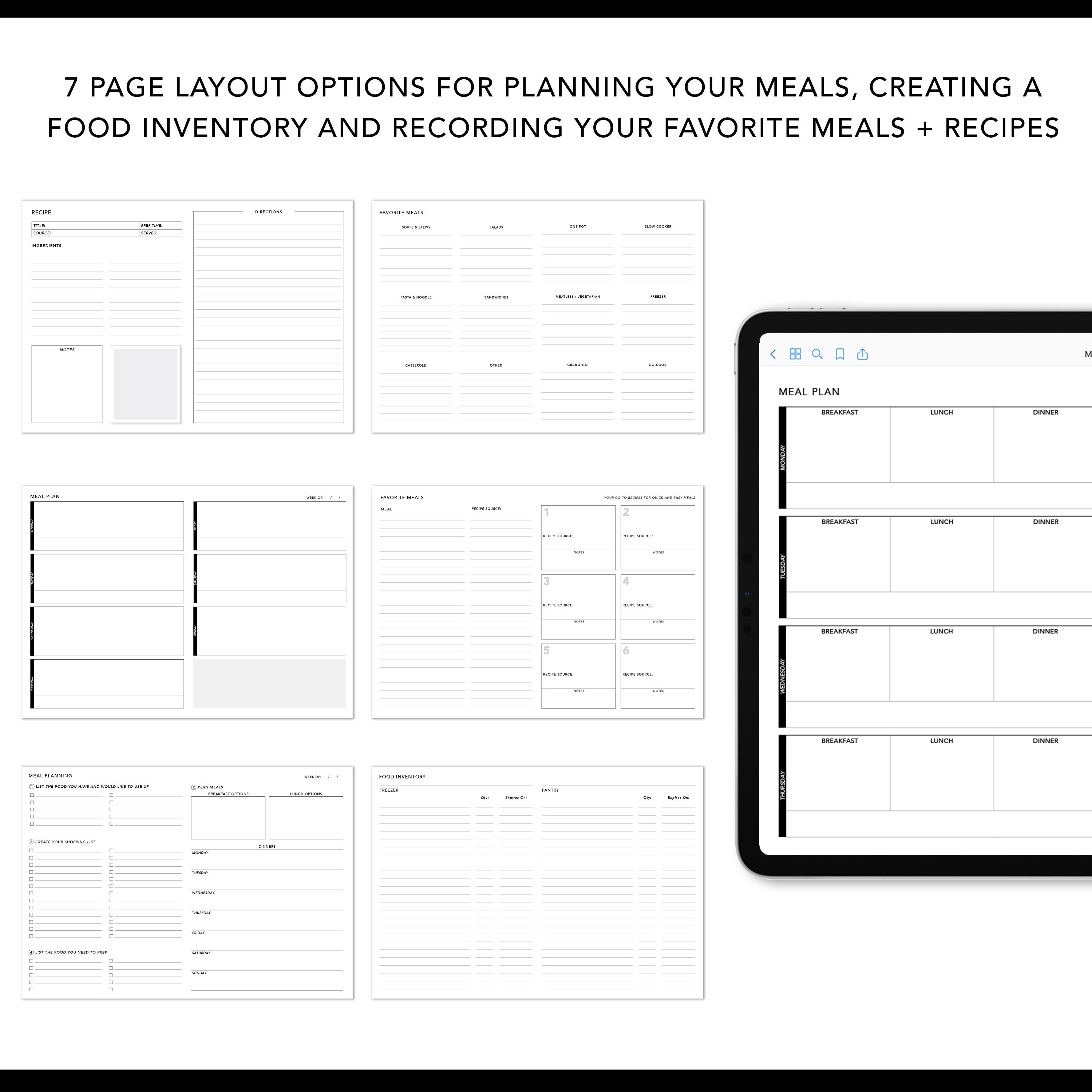 Meal Planning Insert Pages for Digital Planning Digital | Etsy