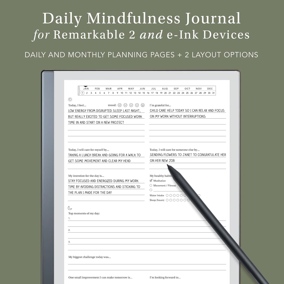 Mindfulness Daily Journal for Remarkable and E-ink Tablets | Remarkable ...
