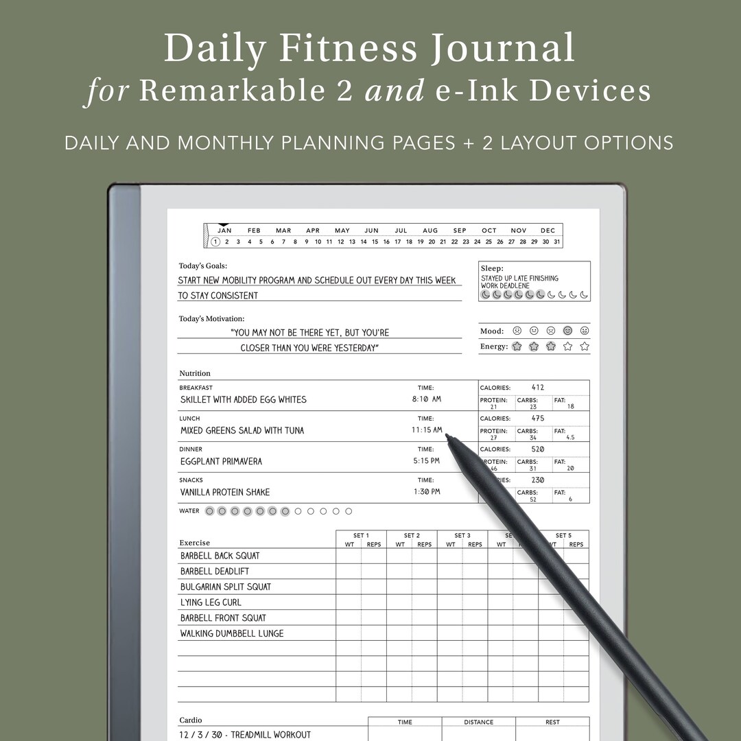 Fitness Journal for Remarkable and E-ink Tablets | Remarkable Template ...