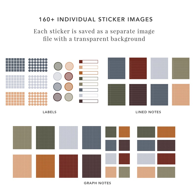 Notes & Overlay Shapes Digital Planning Sticker Set in Earth - Etsy