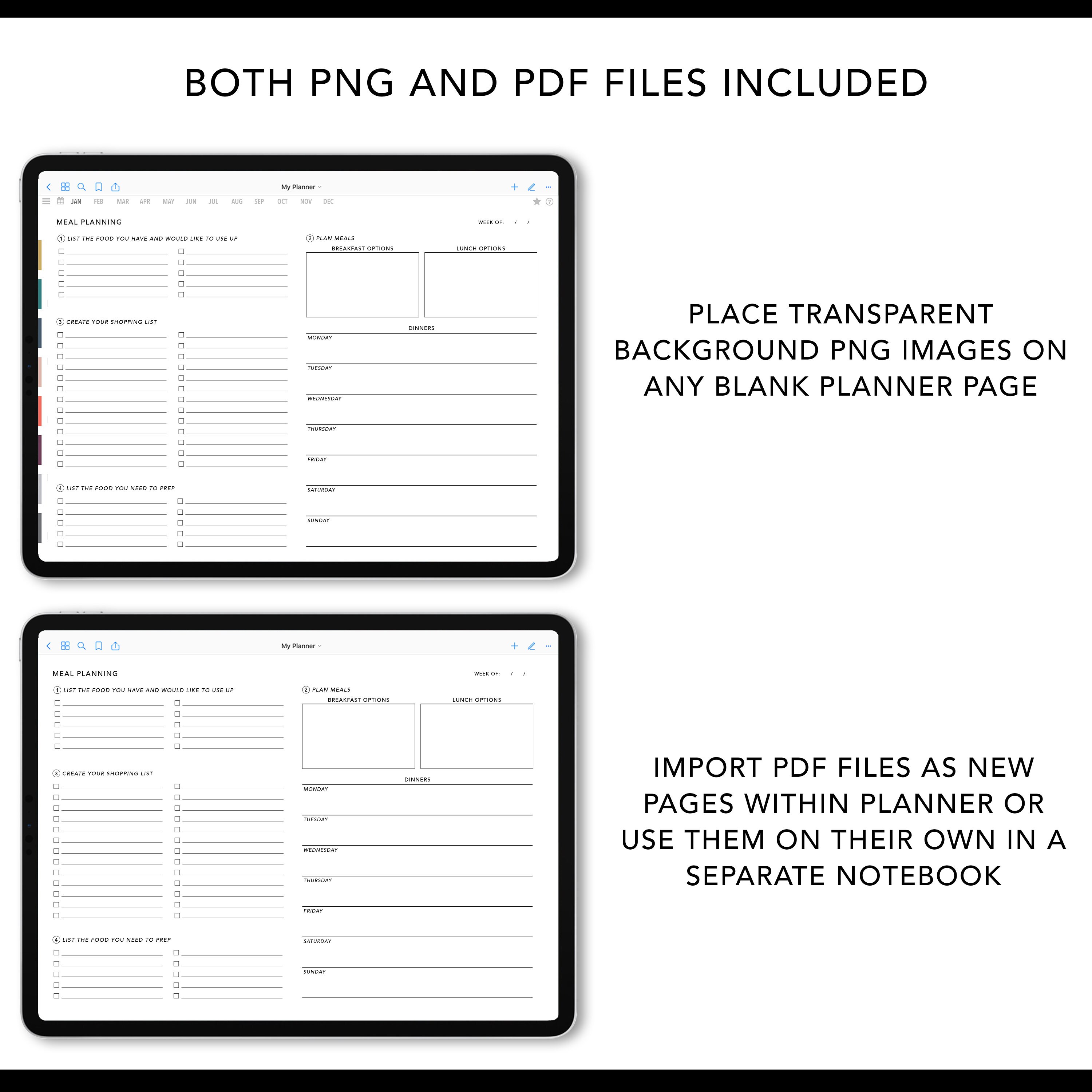 Meal Planning Insert Pages for Digital Planning Digital | Etsy