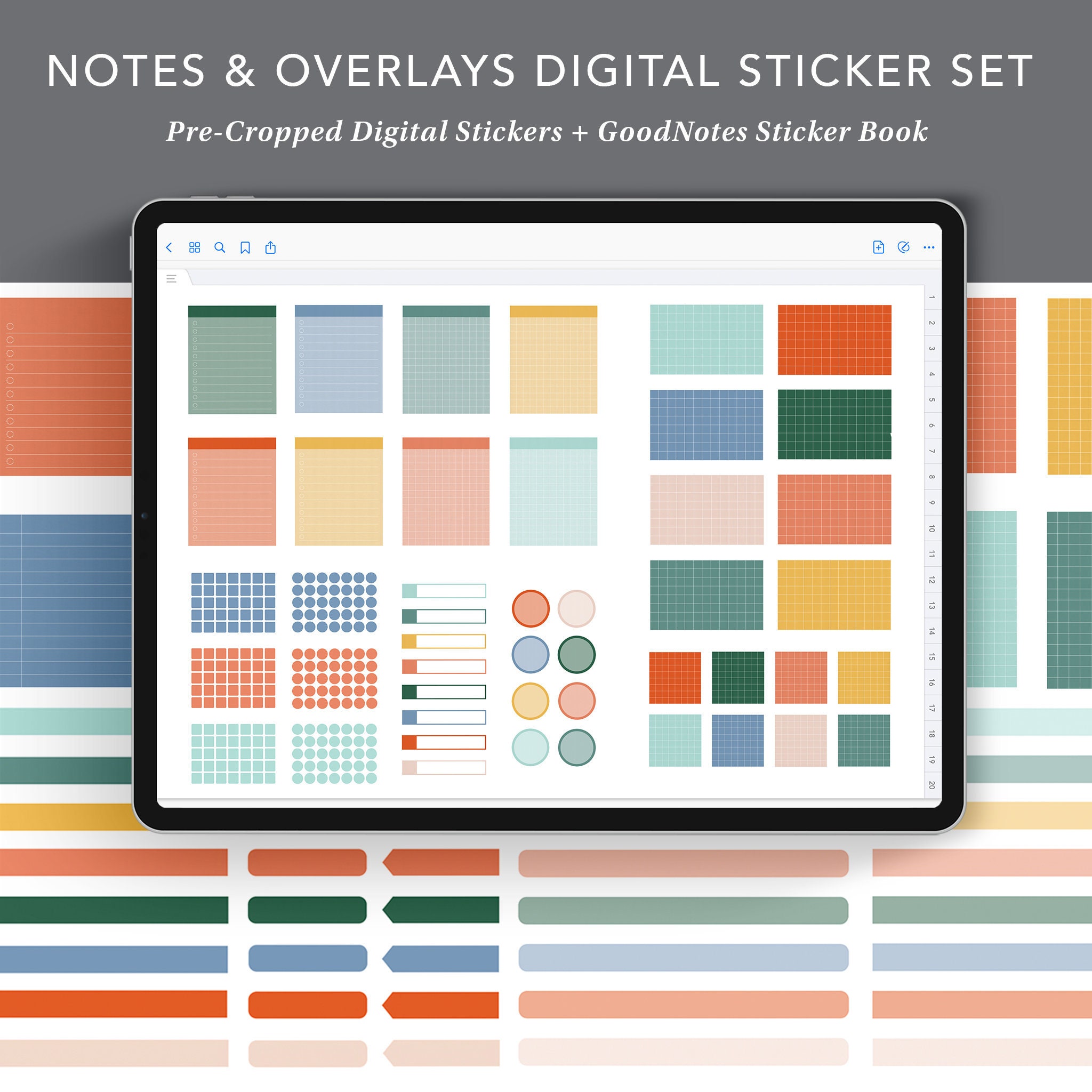 Notes & Overlay Shapes Digital Planning Sticker Set in Bright - Etsy
