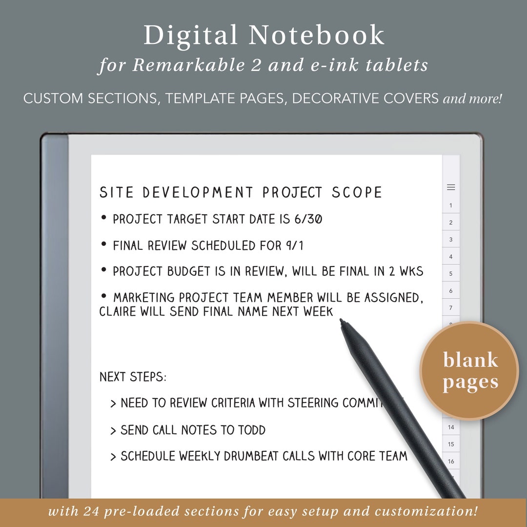 Blank Digital Notebook for Remarkable and E-ink Tablets | Remarkable ...