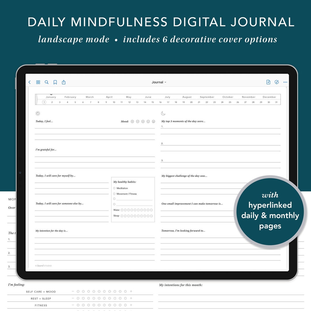 Daily Mindfulness Digital Journal | Landscape Journal, Goodnotes ...