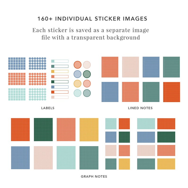 Notes & Overlay Shapes Digital Planning Sticker Set in Bright | Etsy