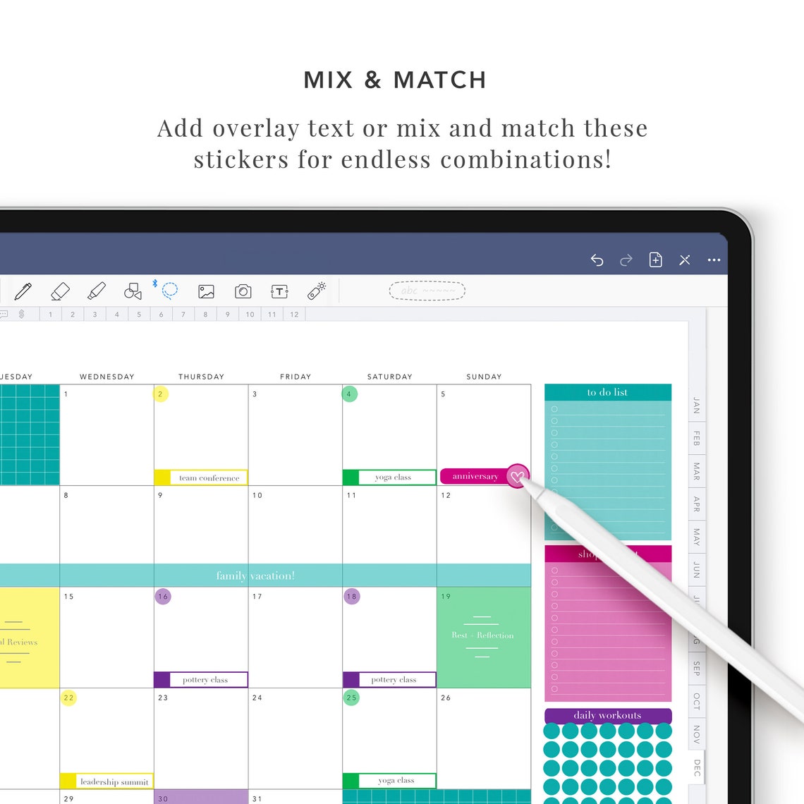 Notes & Overlay Shapes Digital Planning Sticker Set in Neon - Etsy