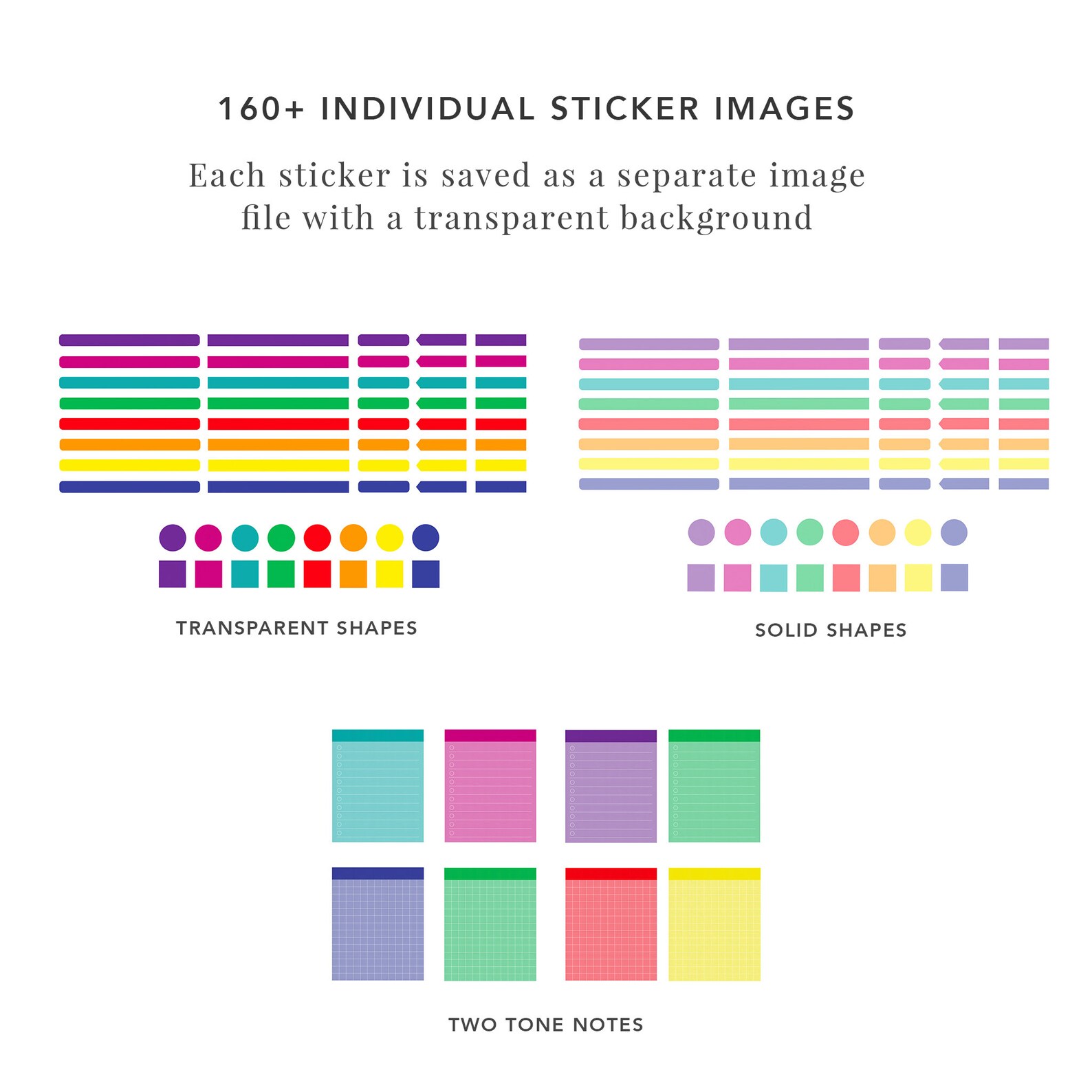 Notes & Overlay Shapes Digital Planning Sticker Set in Neon - Etsy