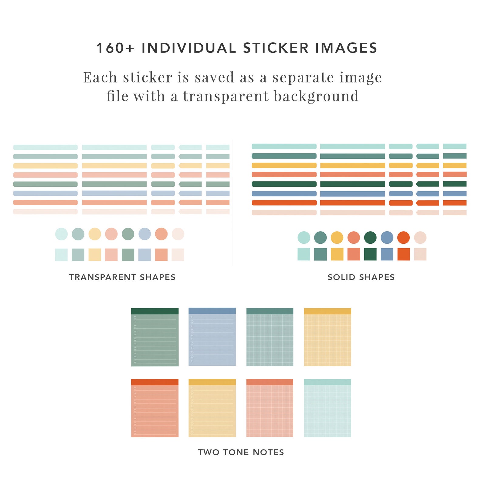 Notes & Overlay Shapes Digital Planning Sticker Set in Bright | Etsy