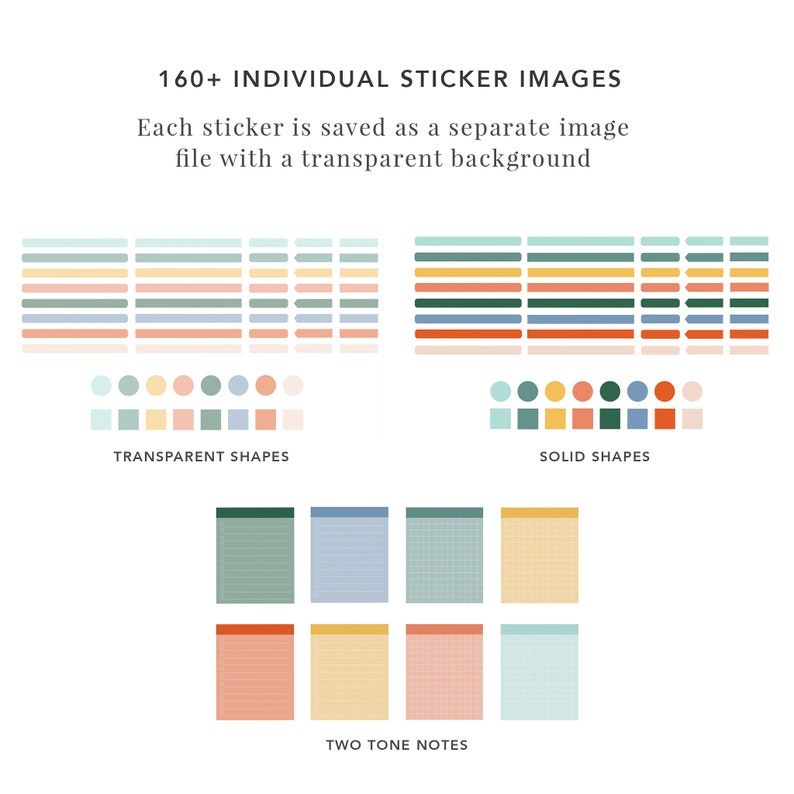 Notes & Overlay Shapes Digital Planning Sticker Set in Bright - Etsy