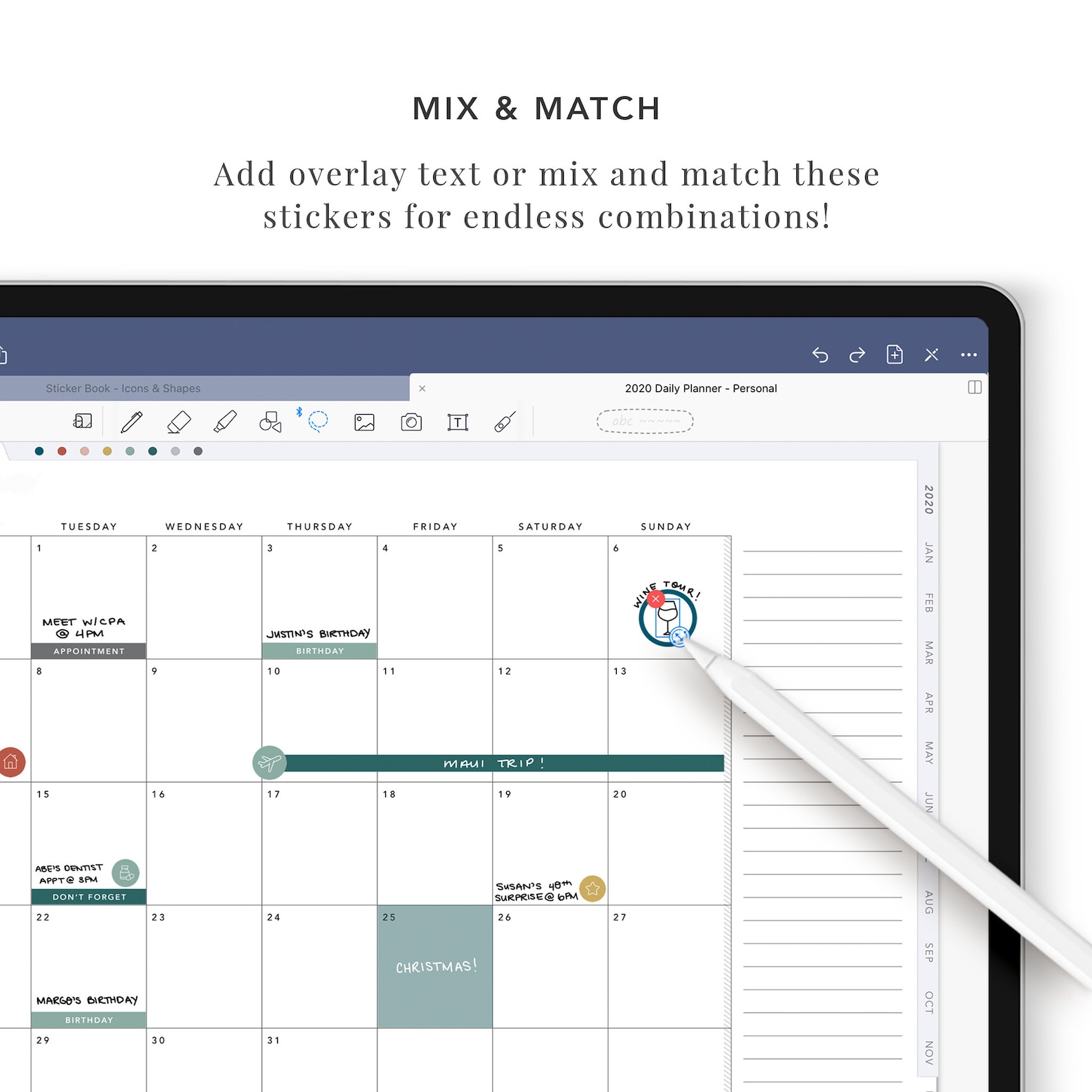 Digital Planning Sticker Set With Digital Sticker Book - Icons & Shapes ...