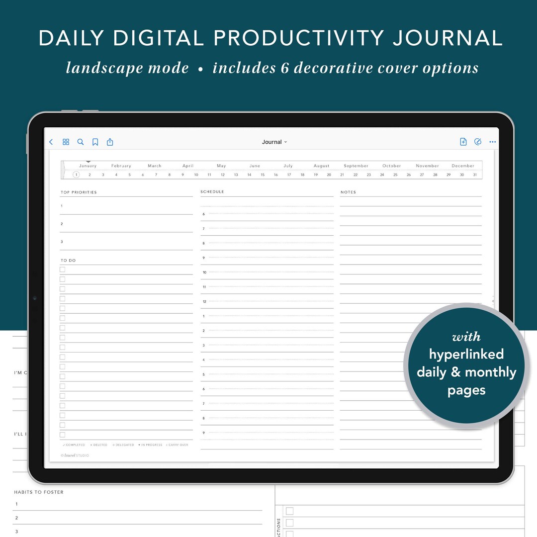 Daily Productivity Digital Journal | Landscape Journal, Goodnotes ...
