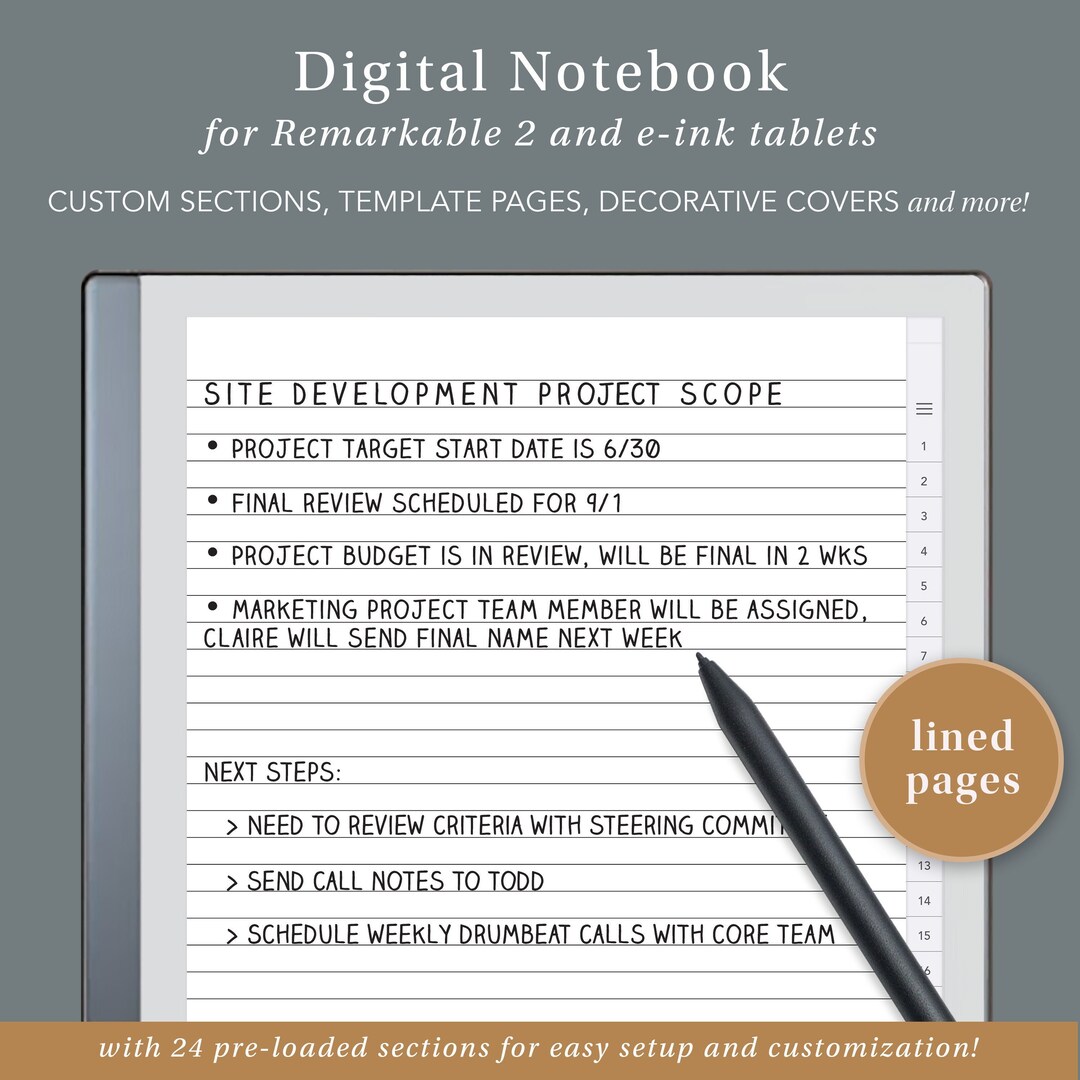 Lined Digital Notebook for Remarkable and E-ink Tablets | Remarkable ...