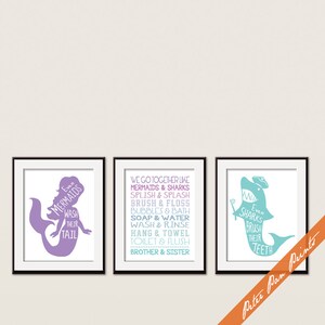 Mermaid and Shark Nautical Bath Quotes (series C Ombre) Set of 3 ...