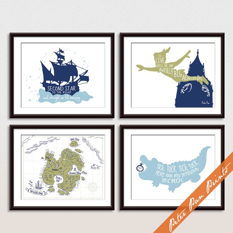 Peter Pan Neverland Inspired Quotes 4C Set of 4 Art Print | Etsy