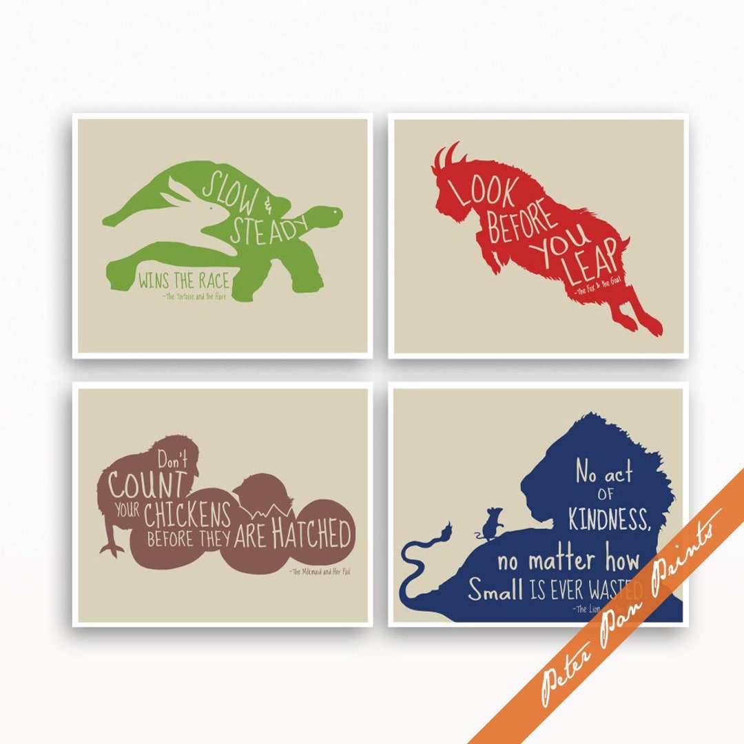 Aesop's Fables Inspired Quotes Set of 4 Unframed Art Print green ...