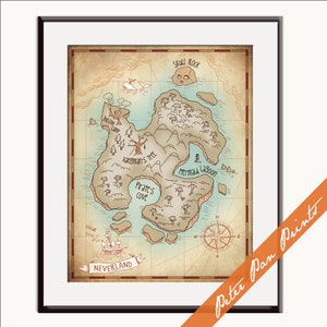 Adventure Nursery Wall Art Neverland Treasure Map Poster Peter Pan ...