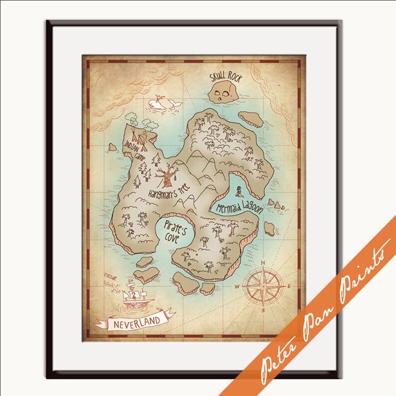 Adventure Nursery Wall Art Neverland Treasure Map Poster Peter - Etsy