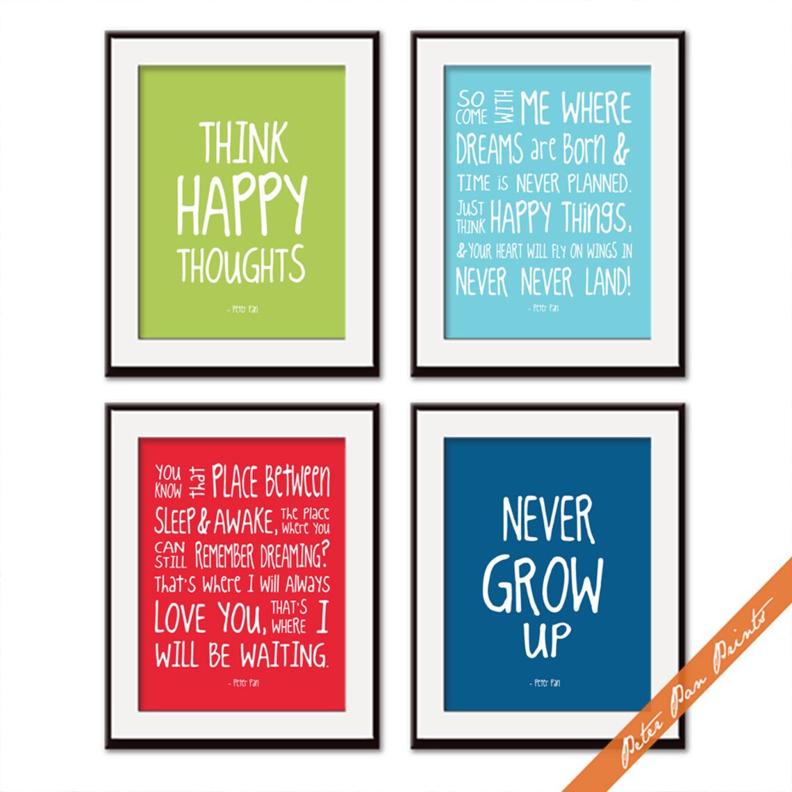 Peter Pan Quotes Set of 4 Unframed Art Print featured in - Etsy