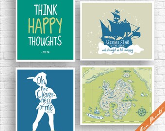 Peter Pan Neverland Inspired Quotes 4C Set of 4 Art Print | Etsy