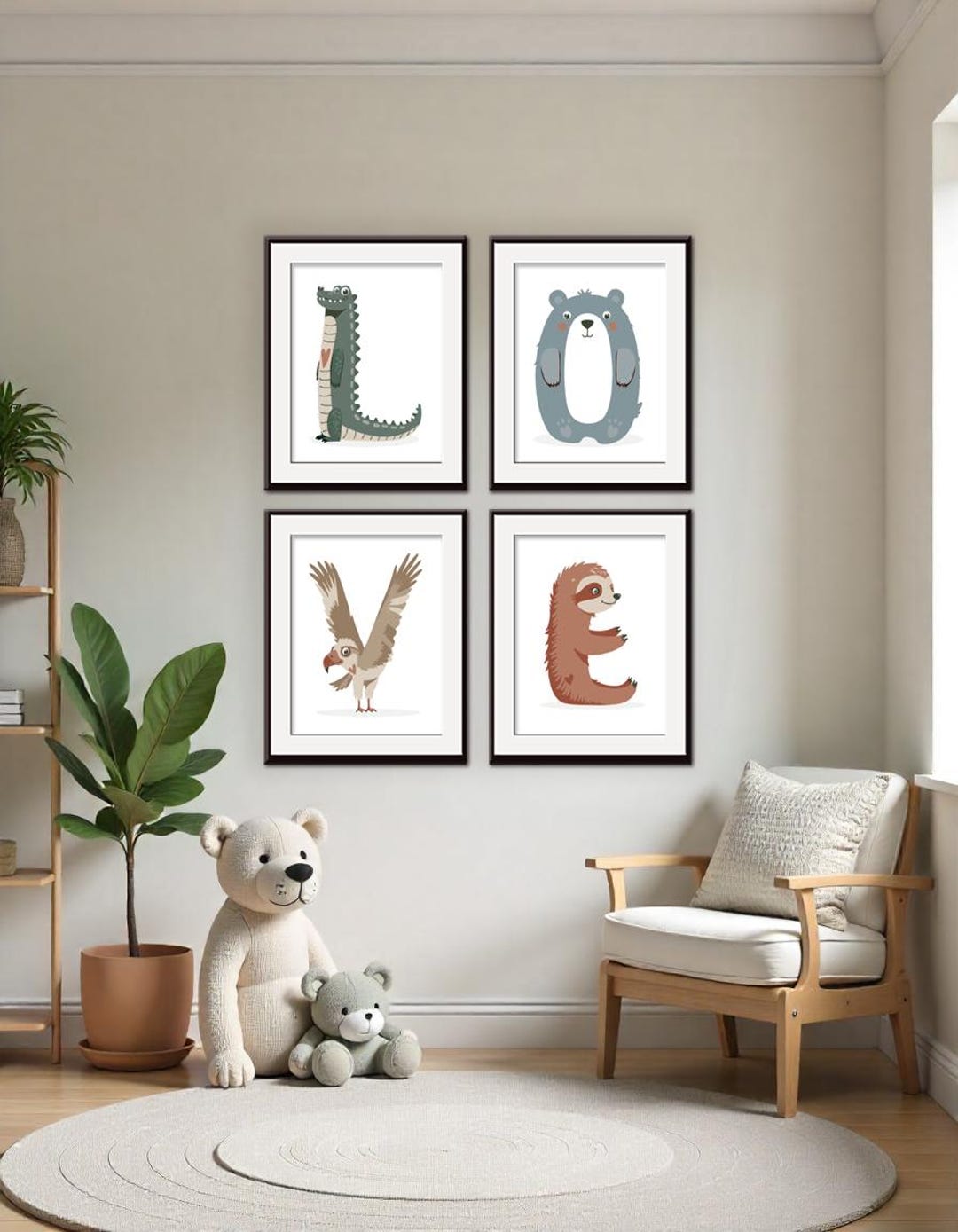 Love Wall Art Animal Prints for Kids Room Set 4 Art Prints Alligator ...