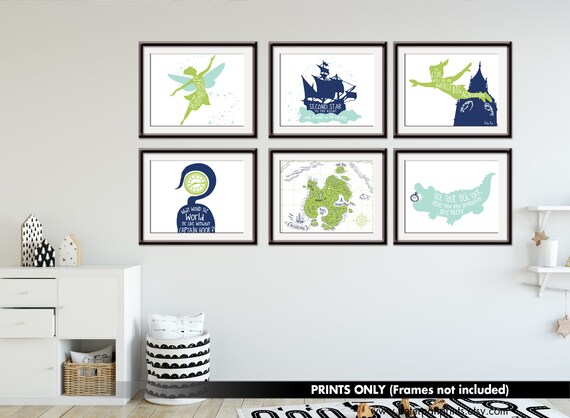 Peter Pan Neverland Quotes and Map 6G Set of 6 Art Print | Etsy