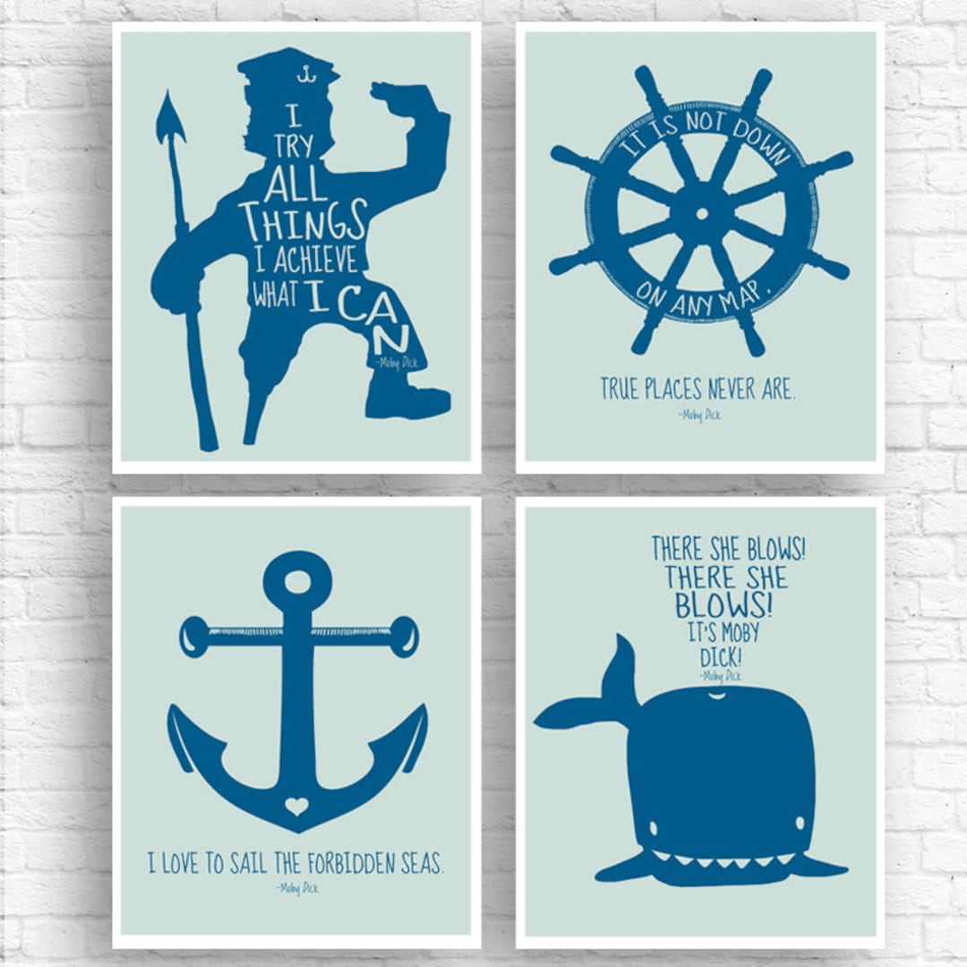 Moby Dick Quotes Set of 4 Art Prints Unframed featured in Deep Sea on ...