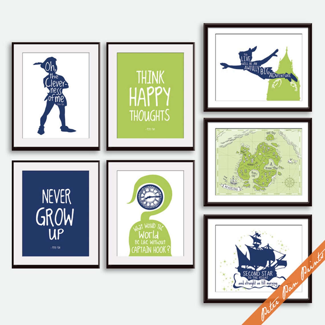 Peter Pan Neverland Quotes and Map C Set of 7 Art Print - Etsy
