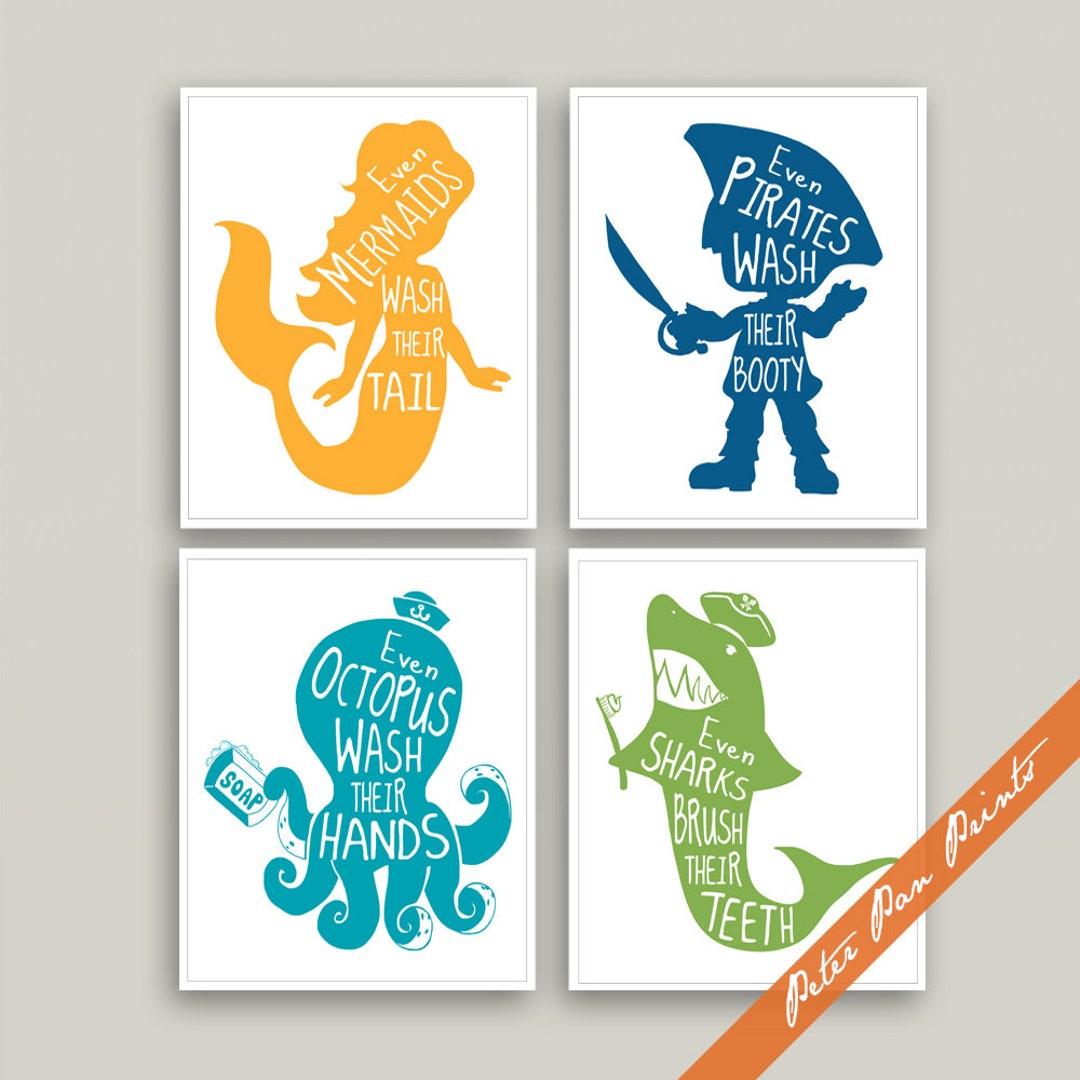 Unisex Kids Funny Bathroom (A) - Set of 4 Unframed Art Prints (featured ...