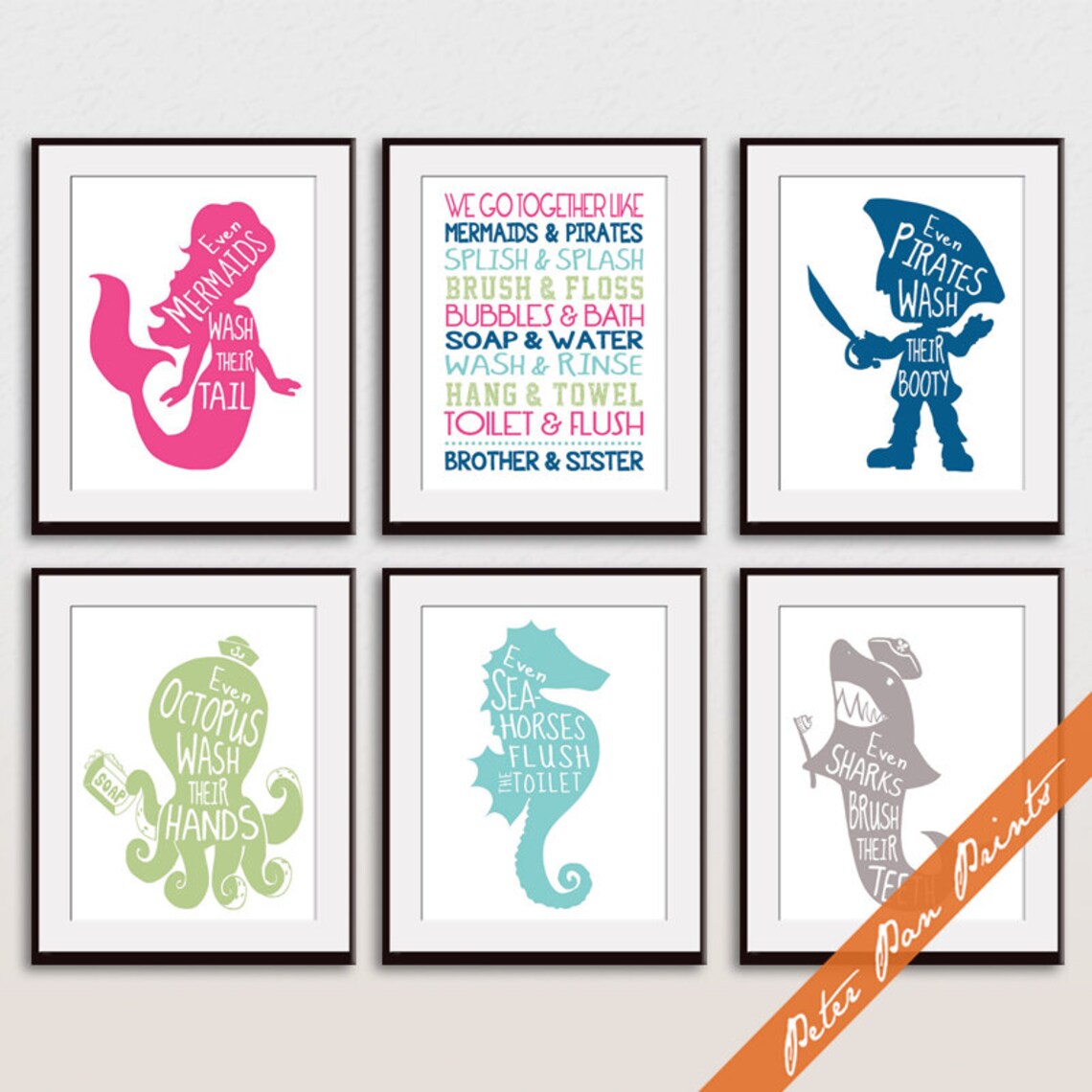 Nautical Unisex Bath Rules Prints - Set of 6 Art Prints (unframed ...
