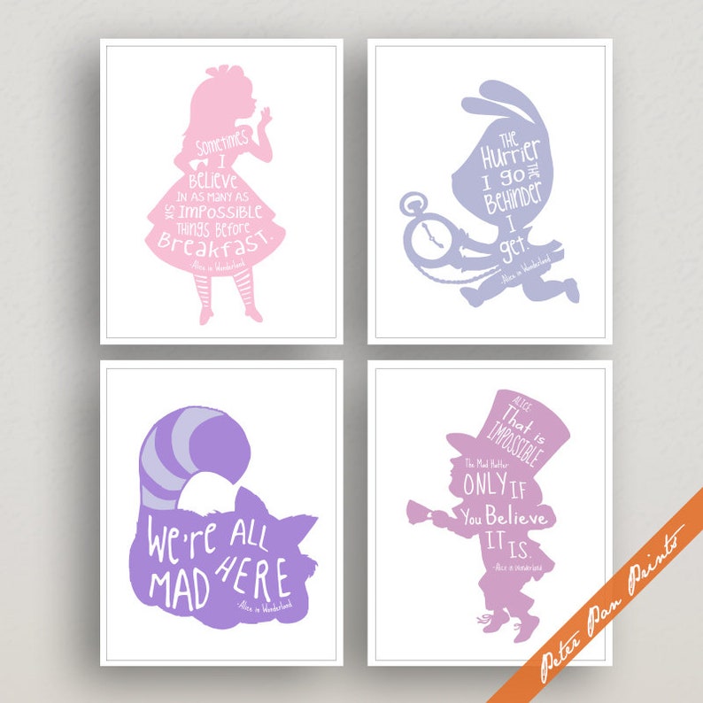 Alice in Wonderland Quotes Set of 4 Unframed Art Print - Etsy