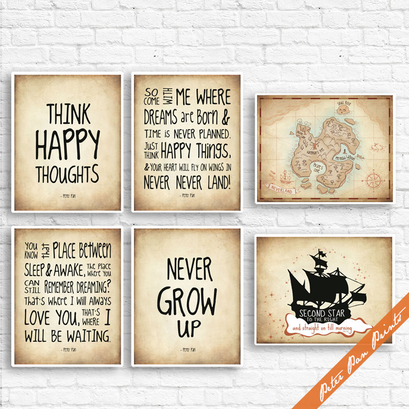 Peter Pan Neverland Quotes and Map B Set of 6 Art Print - Etsy UK