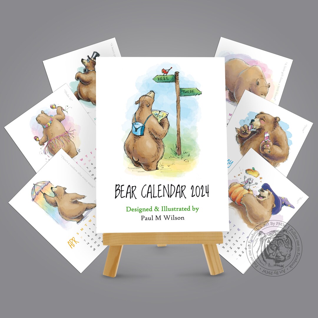 Bear Desk Calendar 2024, Handmade Cute Bear Calendar With a Mini Easel ...