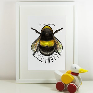 Bee Print Bee Happy Insect Art Wall Decor Animal Art - Etsy