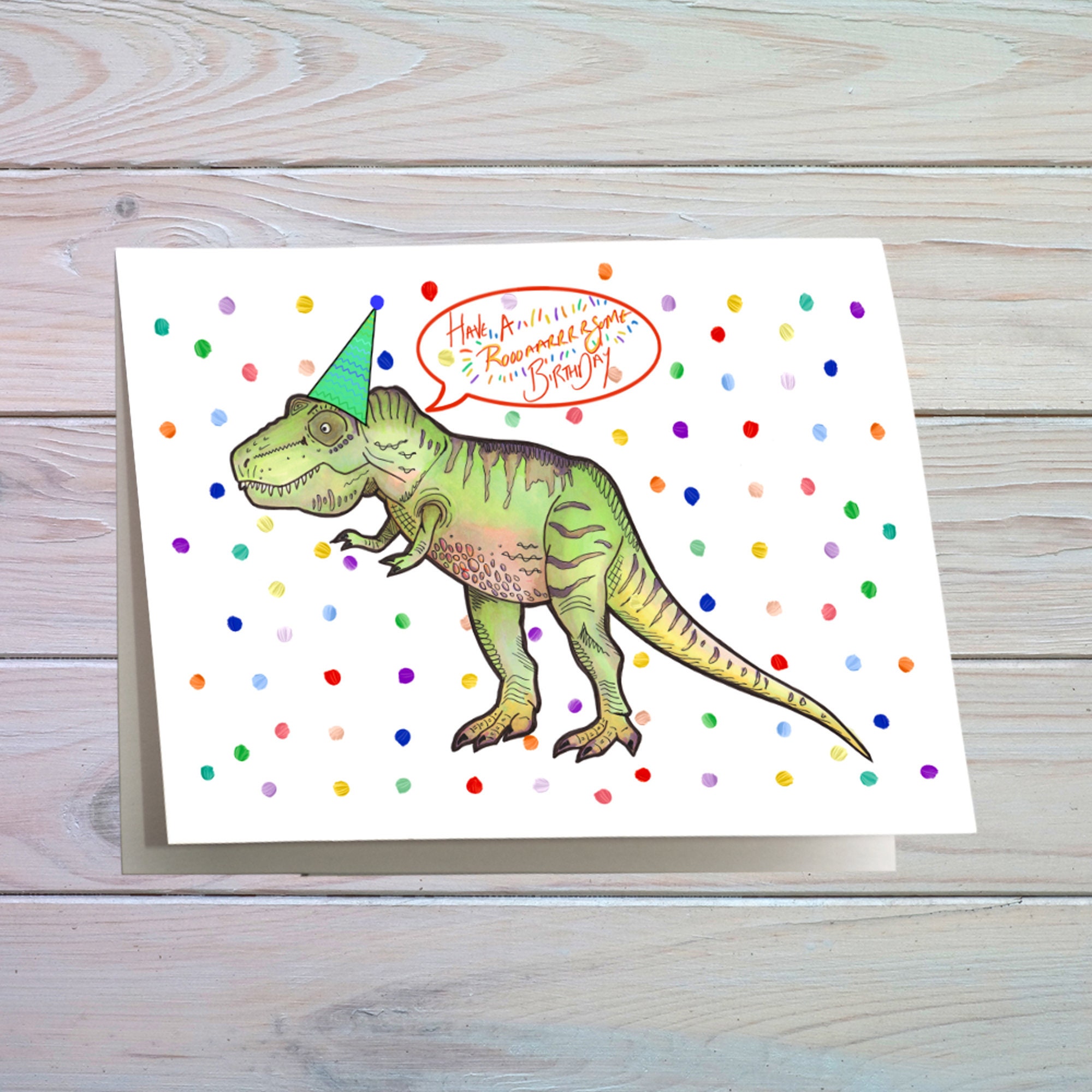 Fun T Rex Birthday card colourful Dinosaur greeting card | Etsy