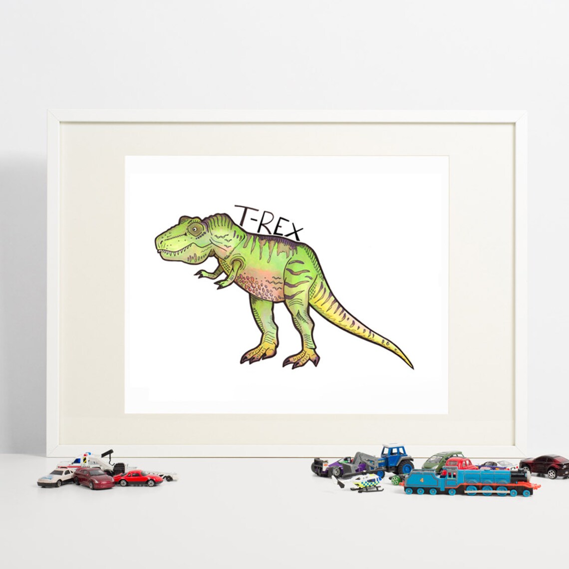 Dinosaur Print T-rex. A Fun and Colourful Print of a T-rex | Etsy