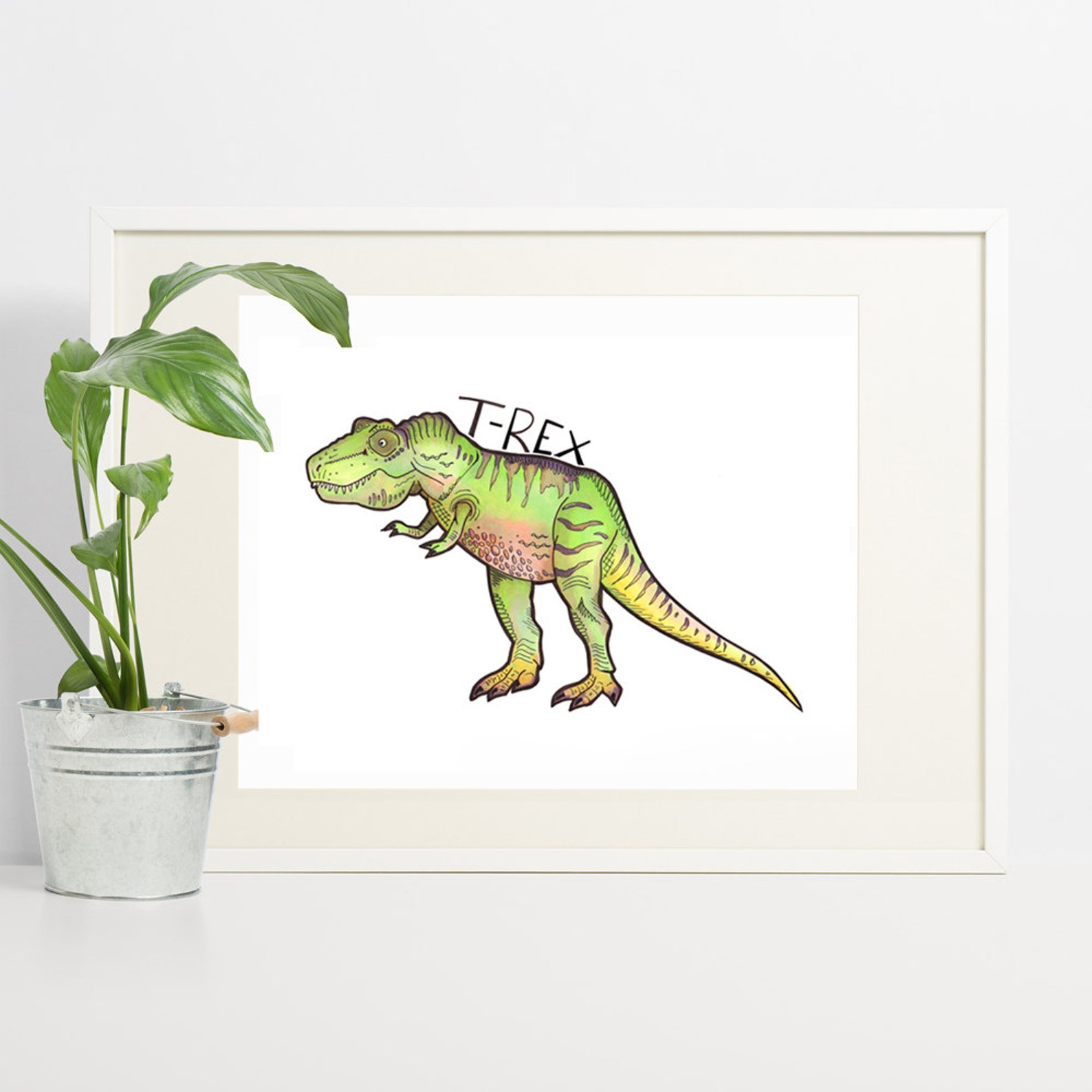 Dinosaur Print T-rex. A Fun and Colourful Print of a T-rex | Etsy