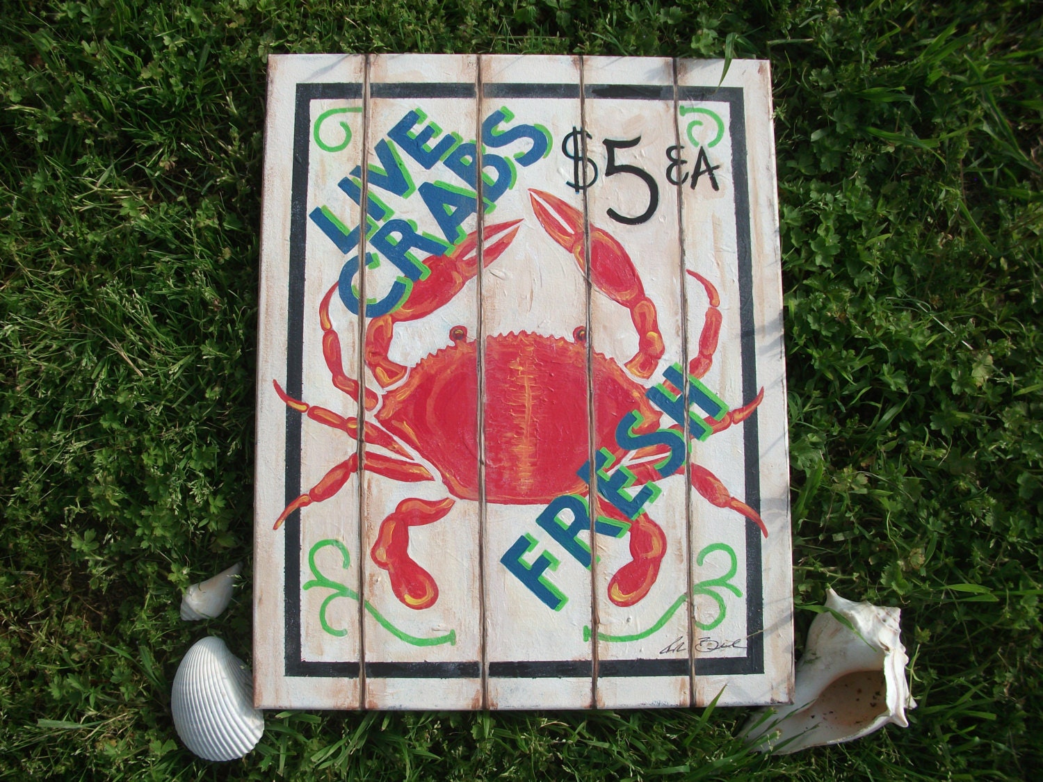 Crab Sign, Crab Painting, Live Crabs Beach Sign, Festive Home and Beach ...